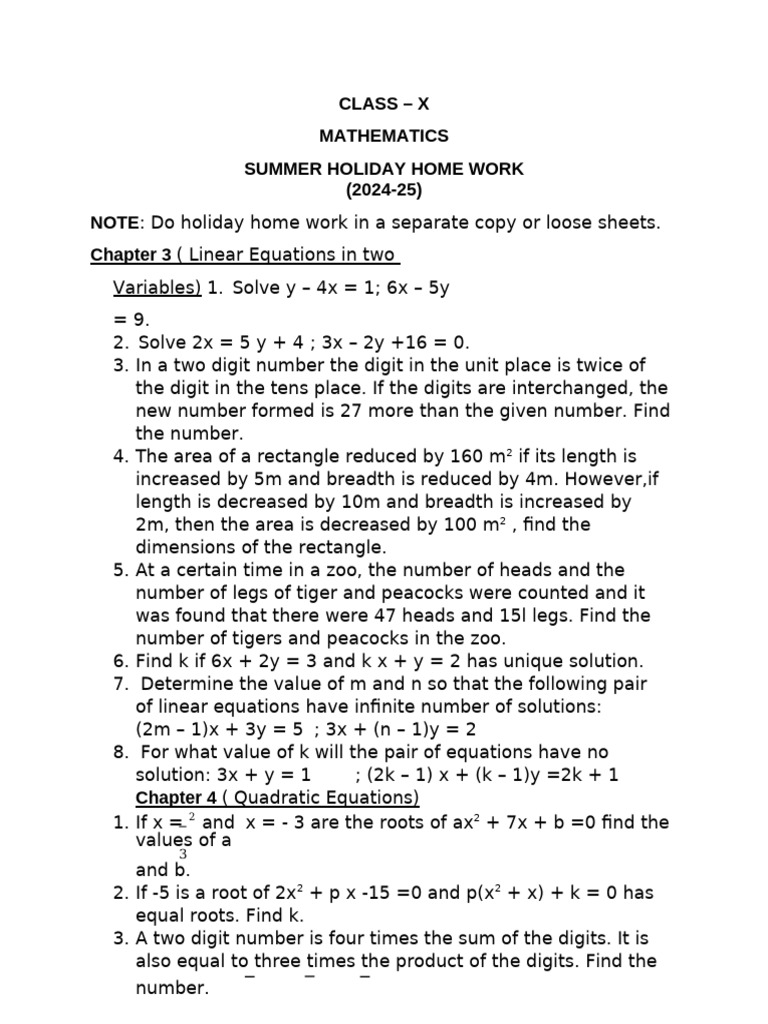 CLASS X H.HW | PDF | Equations | Numbers