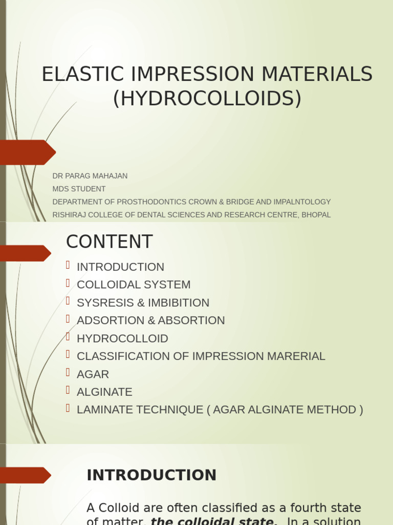 Elastic Impression Materials | PDF | Colloid | Materials