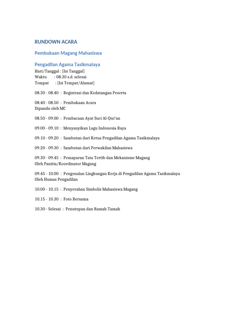 Rundown Acara Pembukaan Magang | PDF