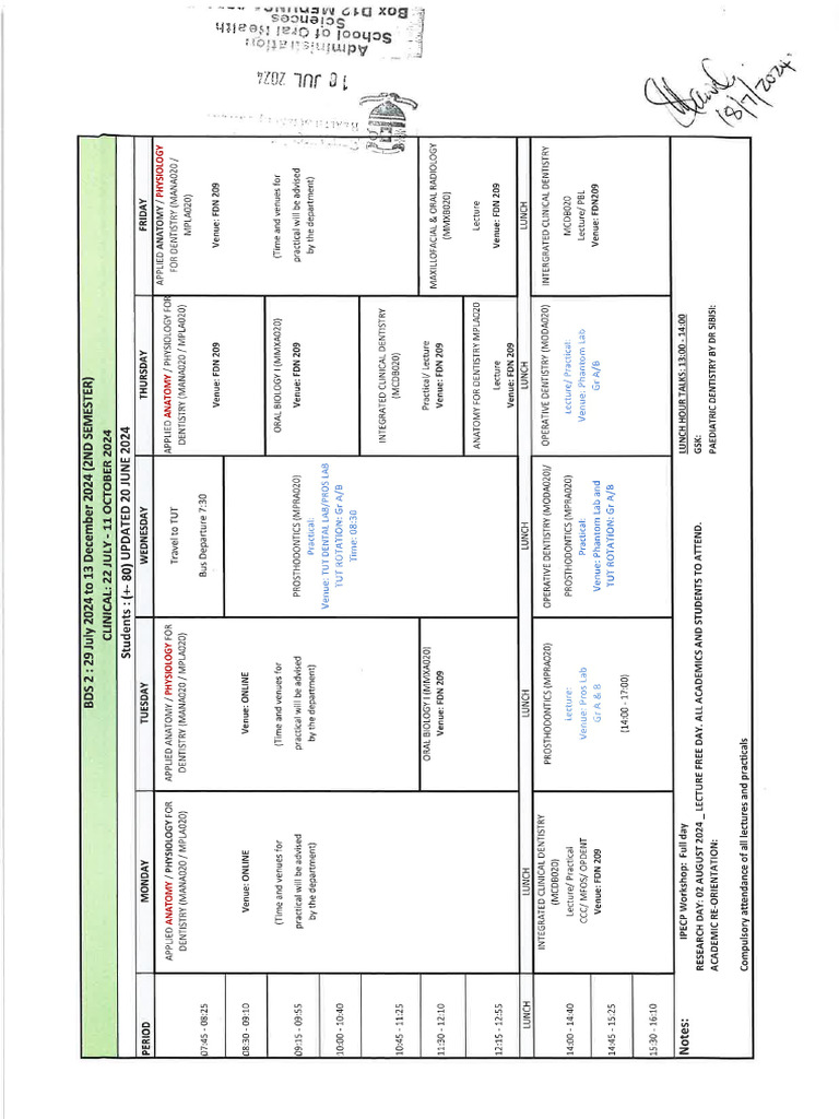 Bds2 Timetable-2nd Sem | PDF
