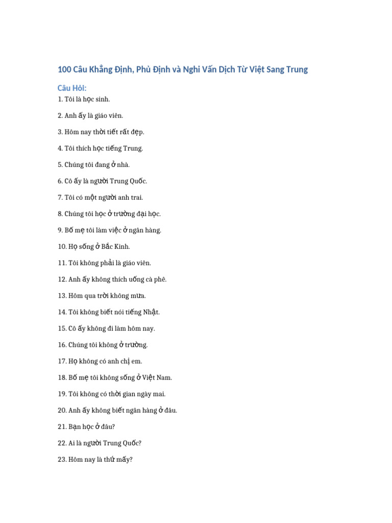 100 Cau Khang Dinh Phu Dinh Nghi Van | PDF