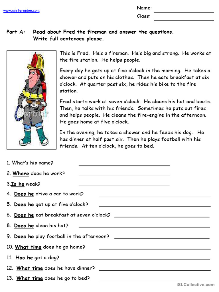 Fireman Fred's Daily Routine | PDF
