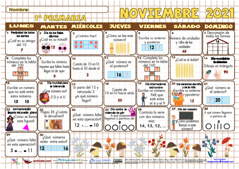 Primero Calendario Noviembre 2021 | PDF