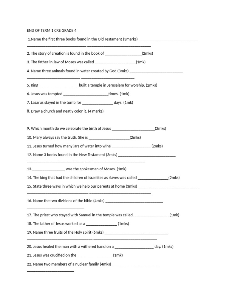 End of Term 1 Cre Grade 4 | PDF