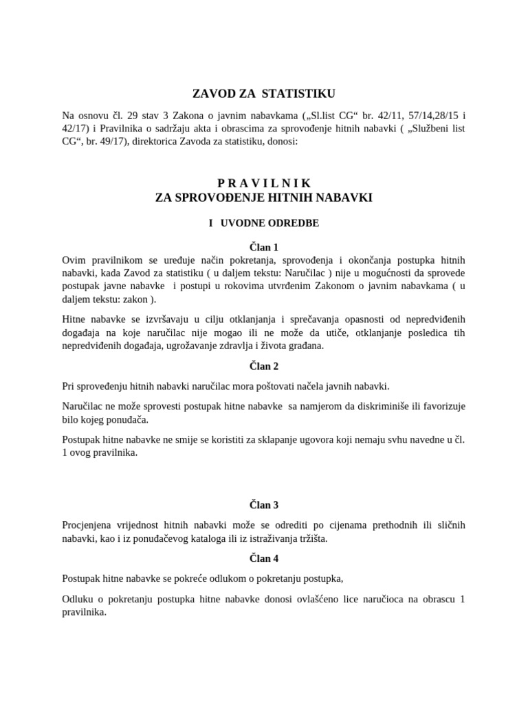 Pravilnik o Hitnim Nabavkama | PDF