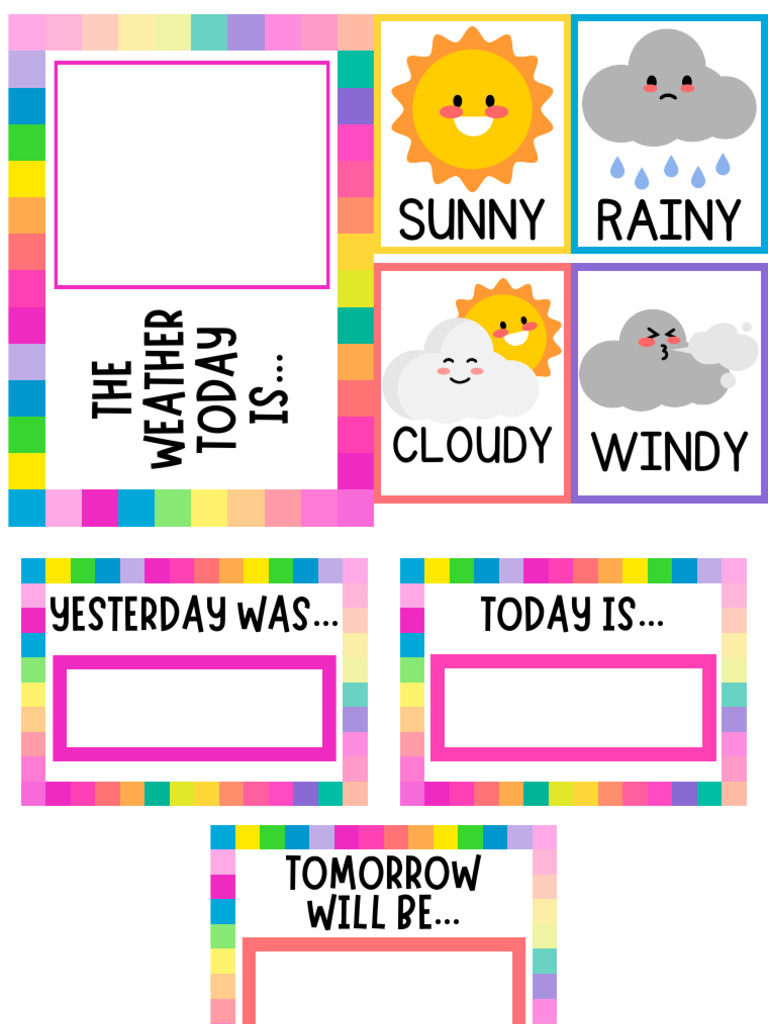 Colorful The Weather Today Circle Time Chart Flashcards | PDF
