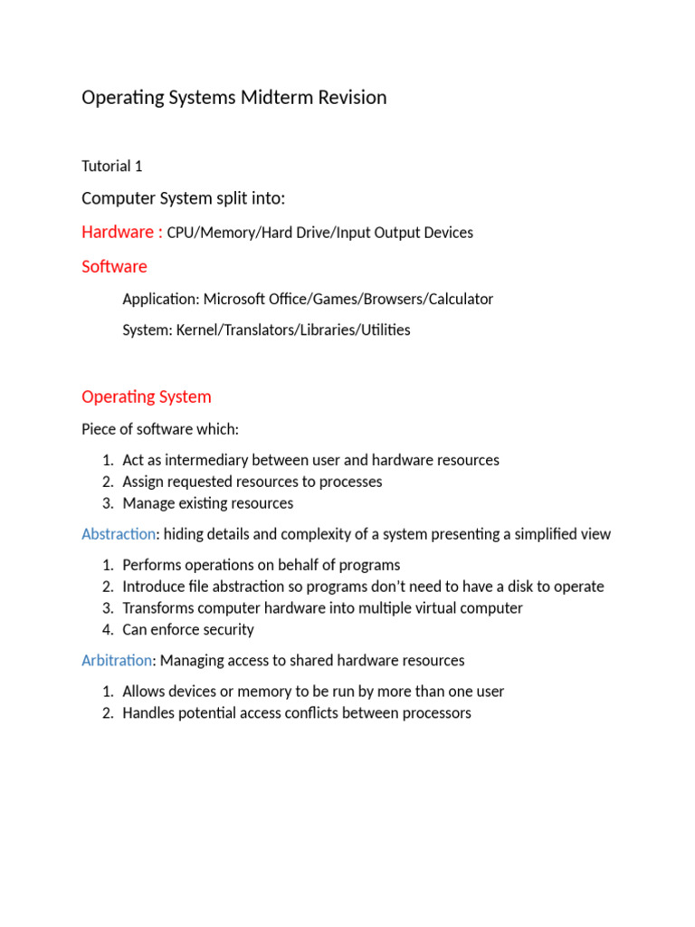 Operating Systems Midterm Study Guide | PDF | Thread (Computing ...