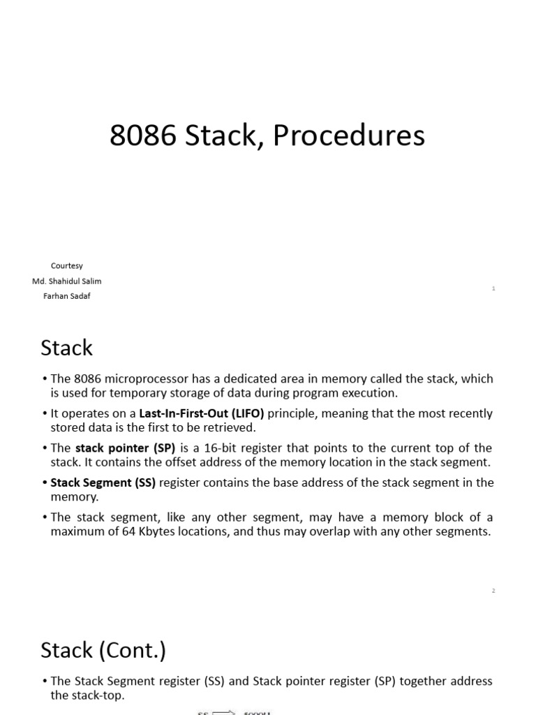 8086 Stack, Procedures | PDF | Computer Hardware | Computer Science