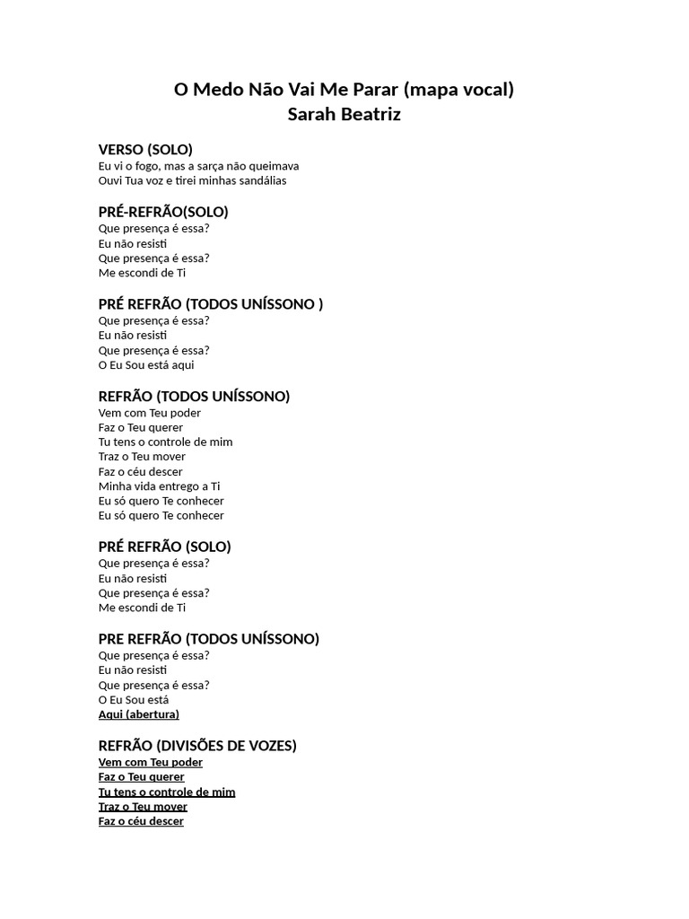 O Medo Não Vai Me Parar Mapa Vocal | PDF