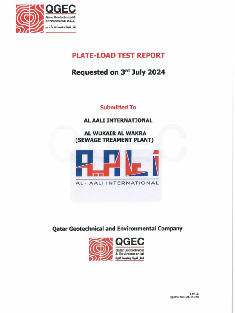 Plate Load Test Report-TSE Tank Formation Level | PDF