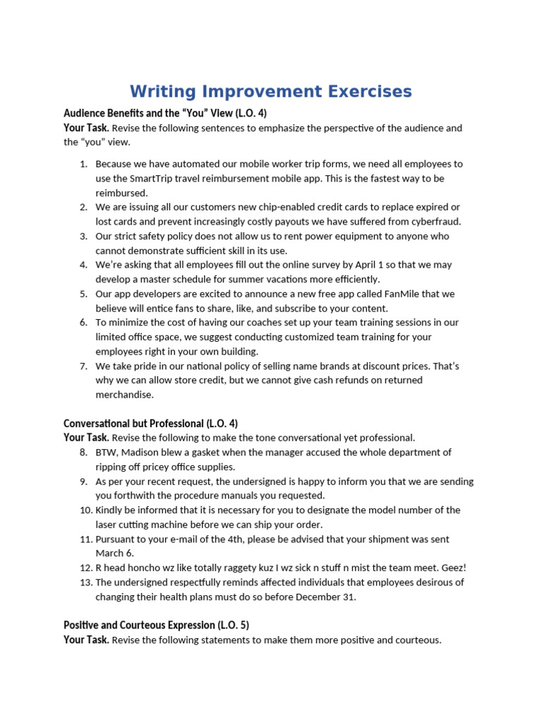 Writing Improvement Exercises_CHAPTER 2 | PDF