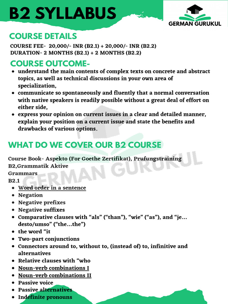 B2 German Course Overview and Syllabus | PDF