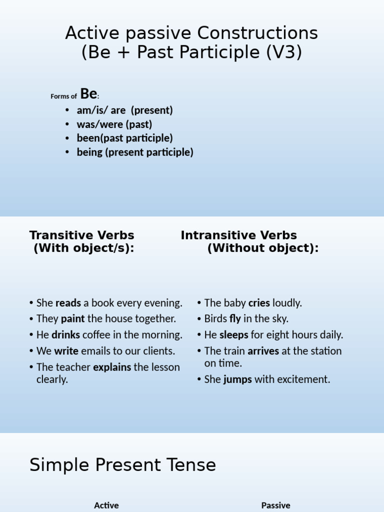 Active Passive - Present Tense | PDF | Verb | Grammatical Tense