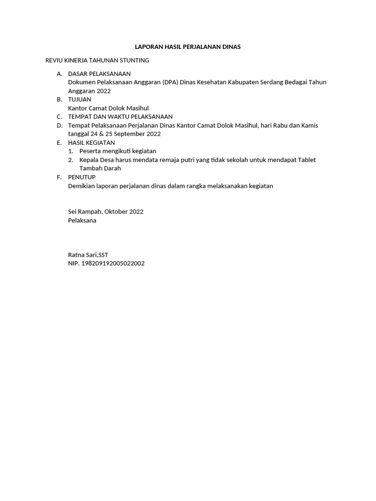 Laporan Hasil Perjalanan Dinas | PDF