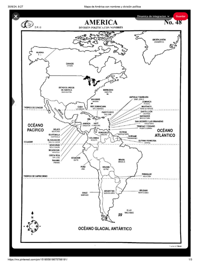 Mapa de América Con Nombres y División Política en Oficio | PDF
