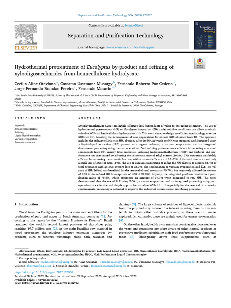 Hydrothermal Pretreatmente of Eucalyptus By-Product and Refining of ...