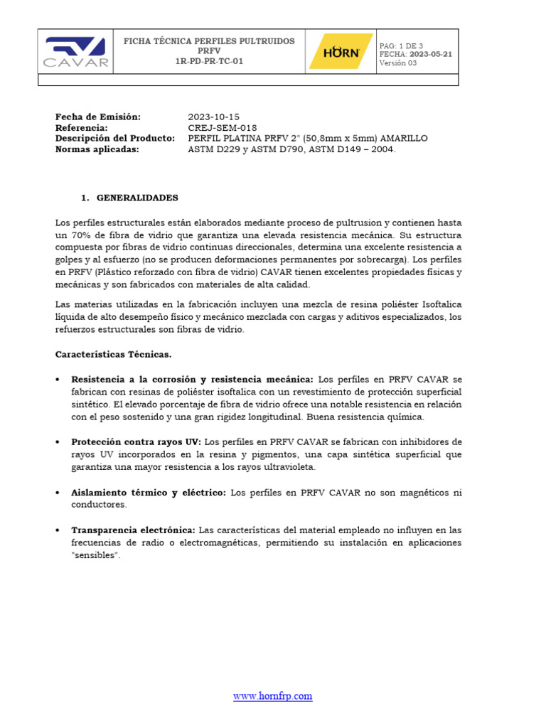 F.T. Perfil PRFV PLATINA LISA 2,0 Inch | PDF | Fibra de vidrio | Lentes