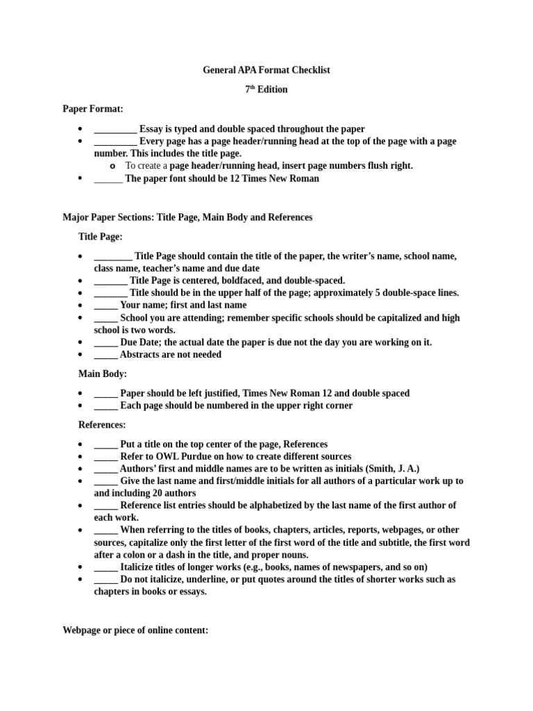 General_APA_format_checklist_and_examples (1) | PDF | Writing | Linguistics
