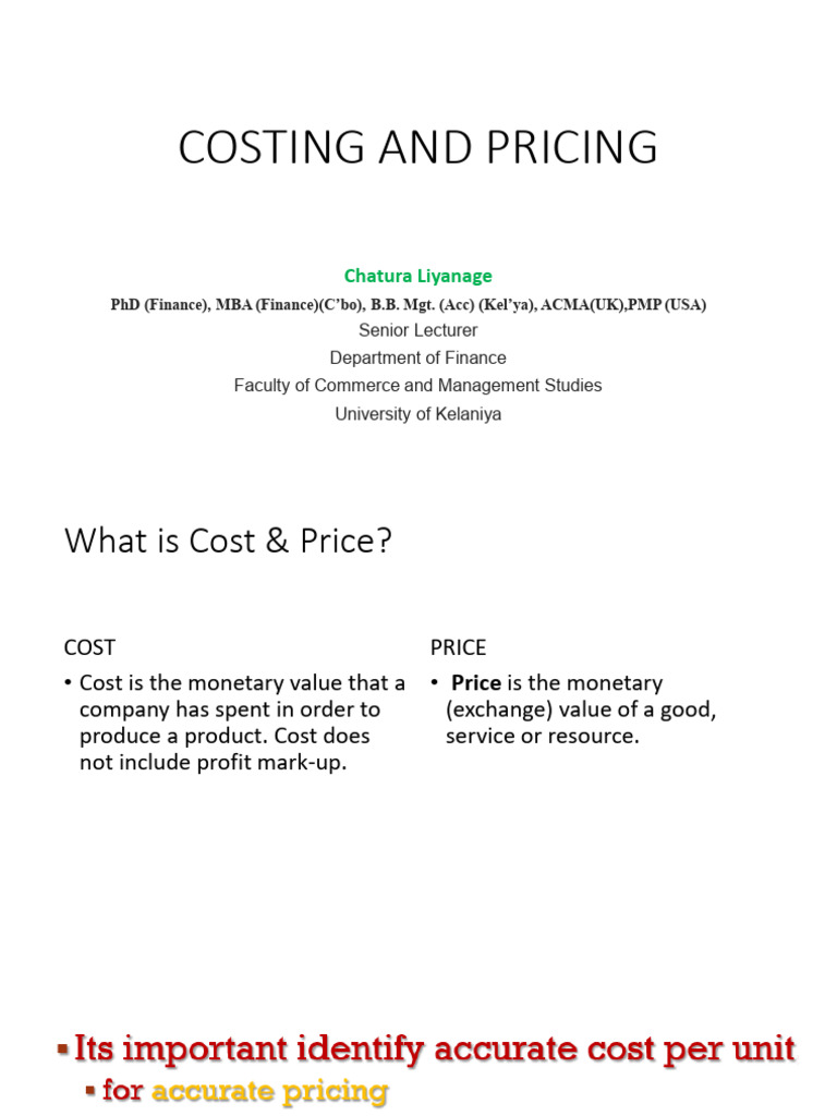 Costing & Pricing ( Export Procedure 8) | PDF | Pricing | Financial Markets