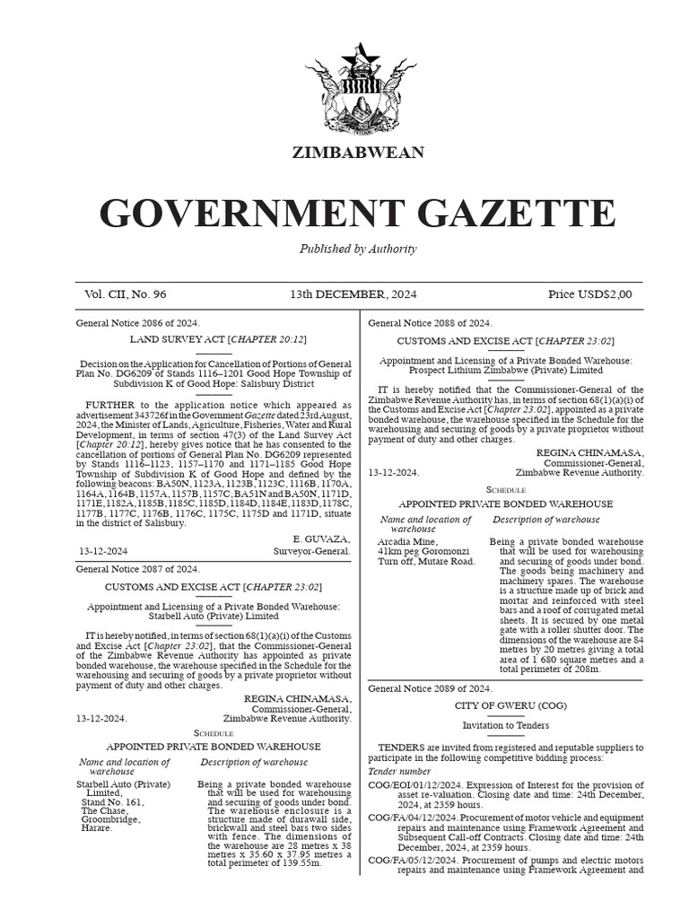 Government Gazette Vol. 96 13-12-2024 FINAL | PDF | Sanitary Sewer ...