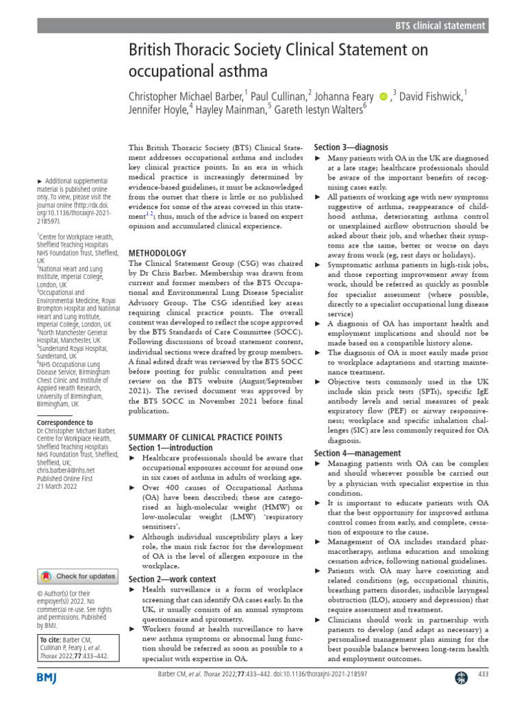 Asma Ocupacional Bts 2022 | PDF | Asthma | Allergy