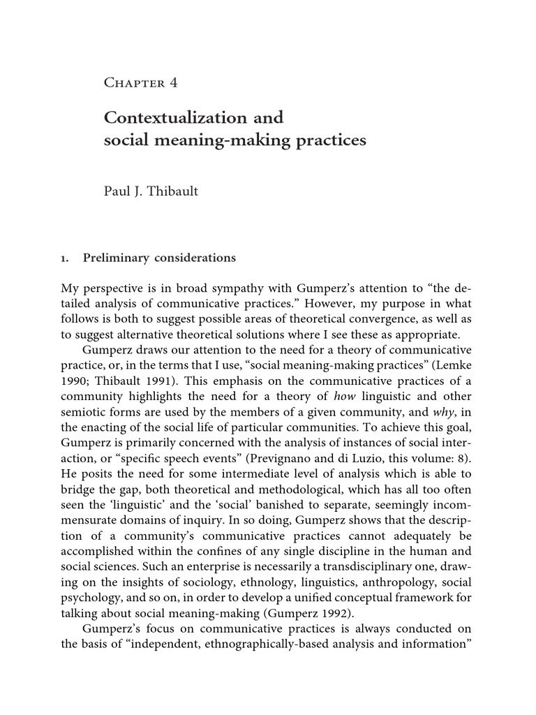 Contextualization and Social Meaning-Making Practices | PDF | Semantics ...