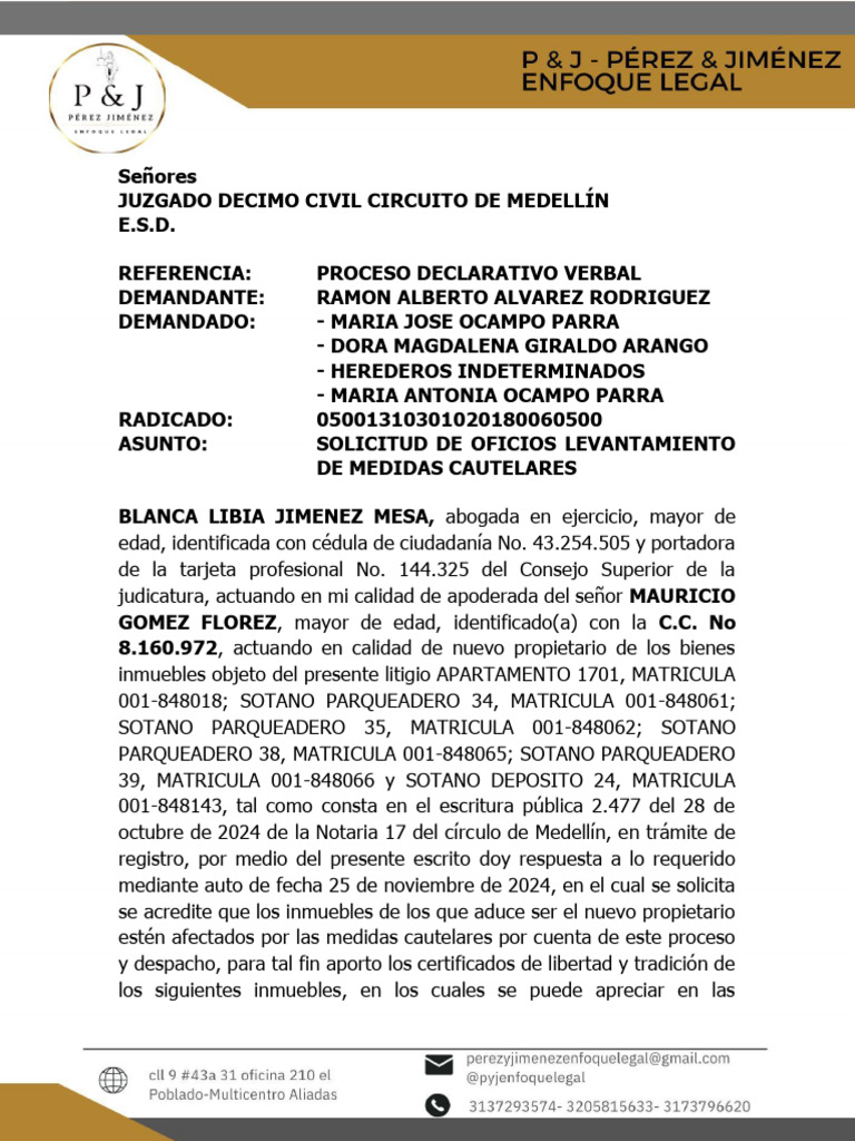 Solicitud De Levantamiento De Medidas Cautelares Pdf