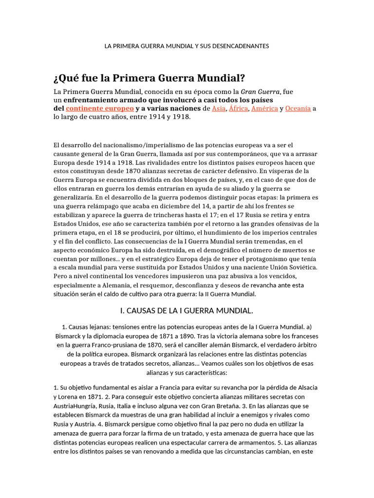 Causas de la Primera Guerra Mundial | PDF | Primera Guerra Mundial ...