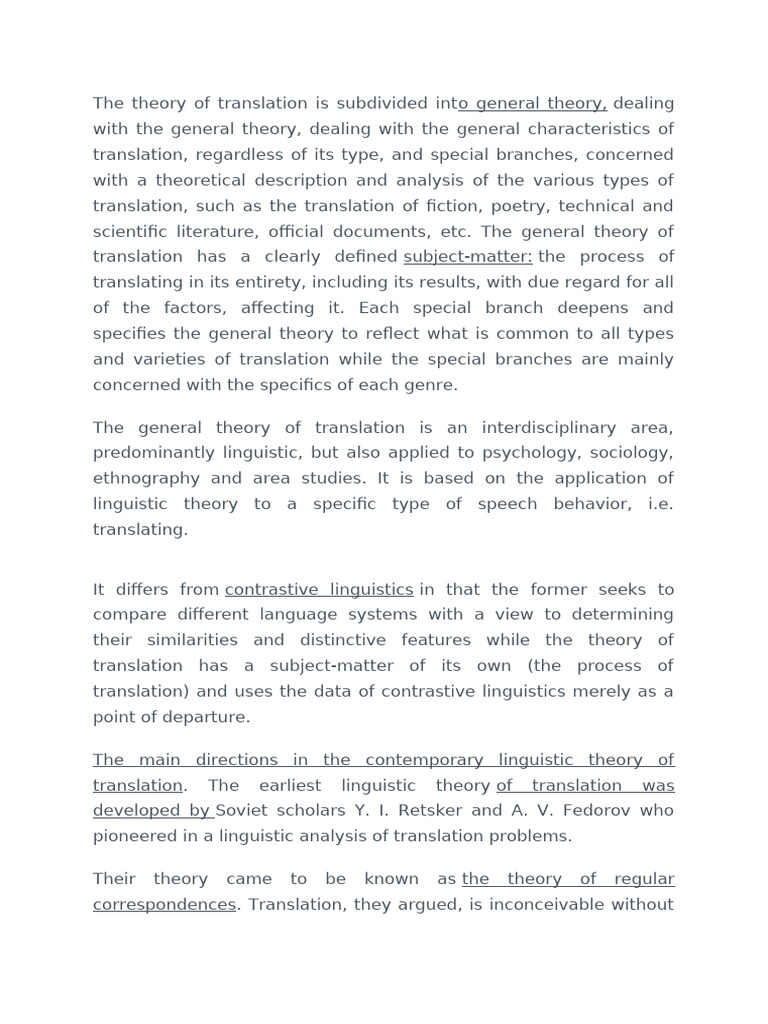 The Theory of Translation Is Subdivided Into General Theory | PDF ...