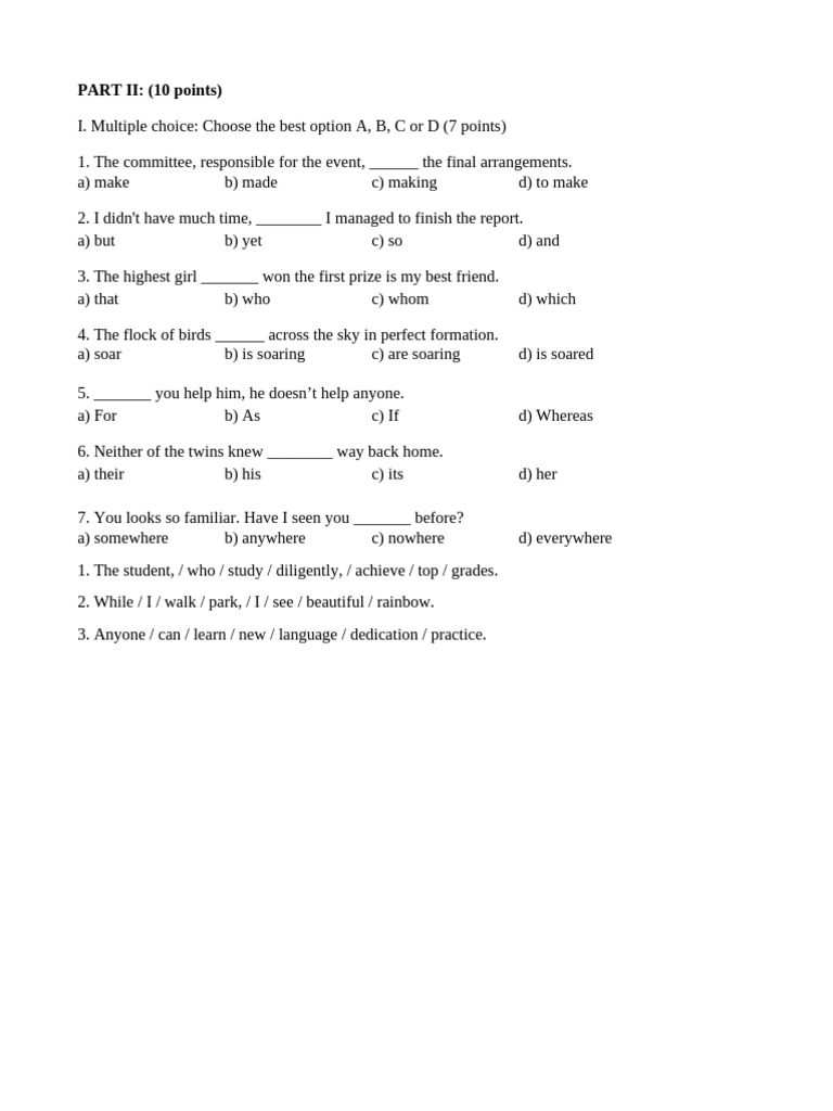 English Grammar Practice Quiz | PDF