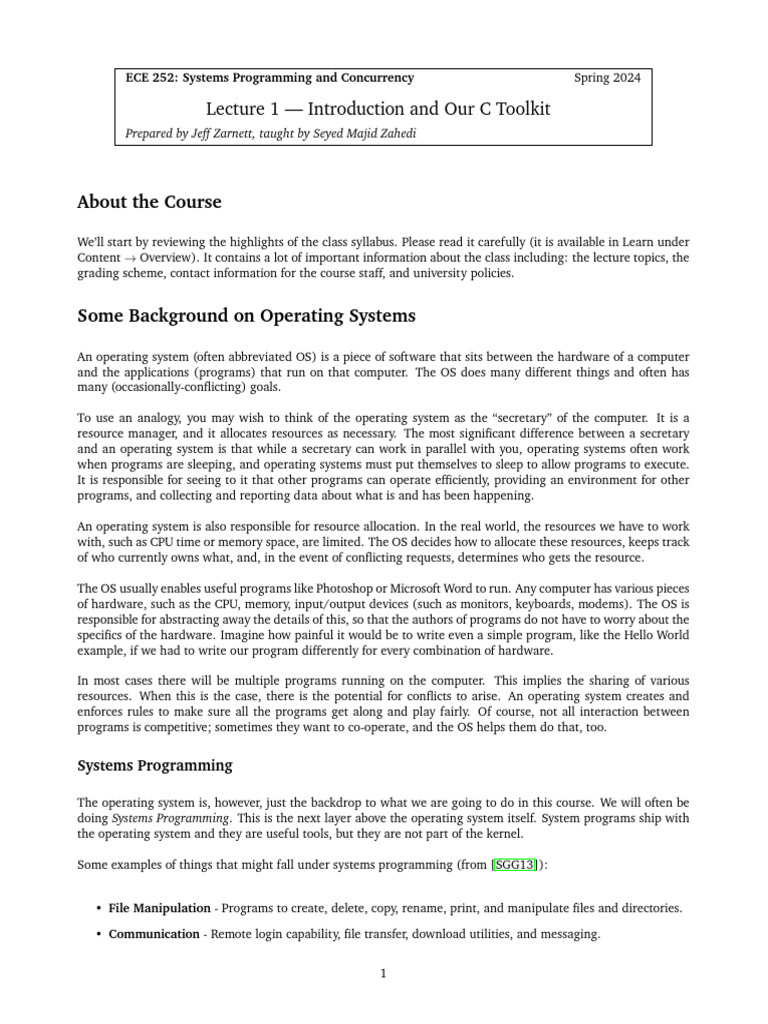 L01 | PDF | Operating System | Pointer (Computer Programming)