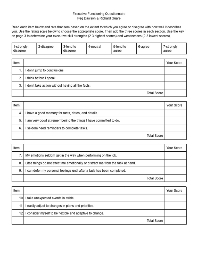 EF Questionnaire | PDF | Social Psychology | Cognitive Science