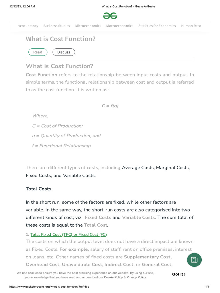 What is Cost Function_ - GeeksforGeeks 1a | PDF | Average Cost ...