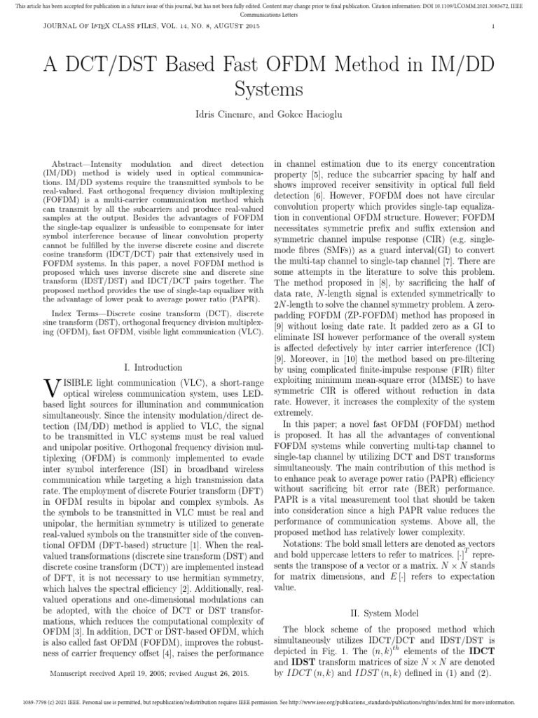 A DCT DST Based Fast OFDM Method in IM DD | PDF | Orthogonal Frequency Division Multiplexing ...