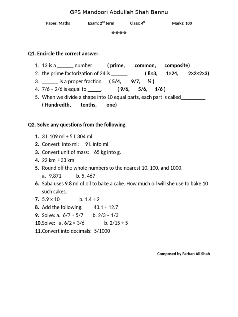 Class 4 Maths | PDF