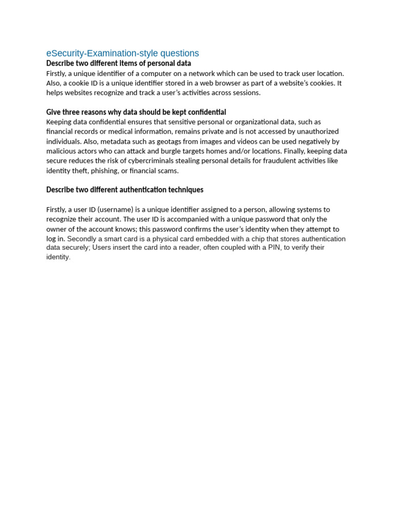 eSecurity-Examination-style Questions | PDF