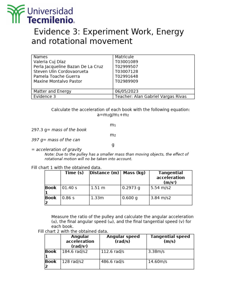 Work and Energy Experiment Analysis | PDF | Acceleration | Velocity