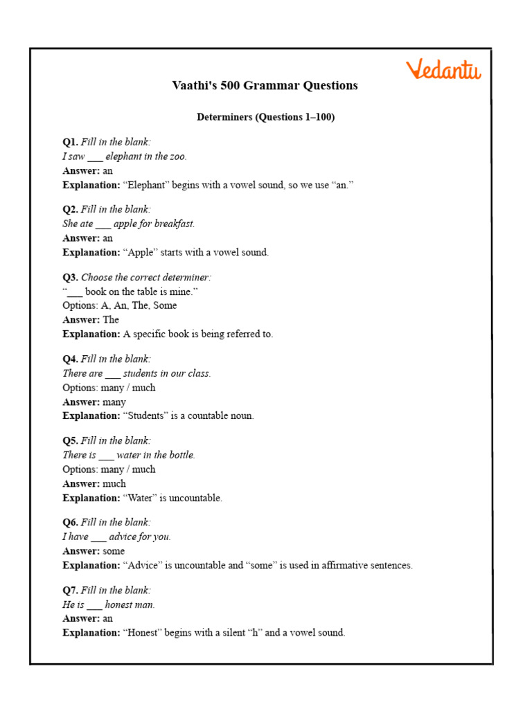 Grammar Quiz: Determiners and Errors | PDF | Grammatical Number | Plural
