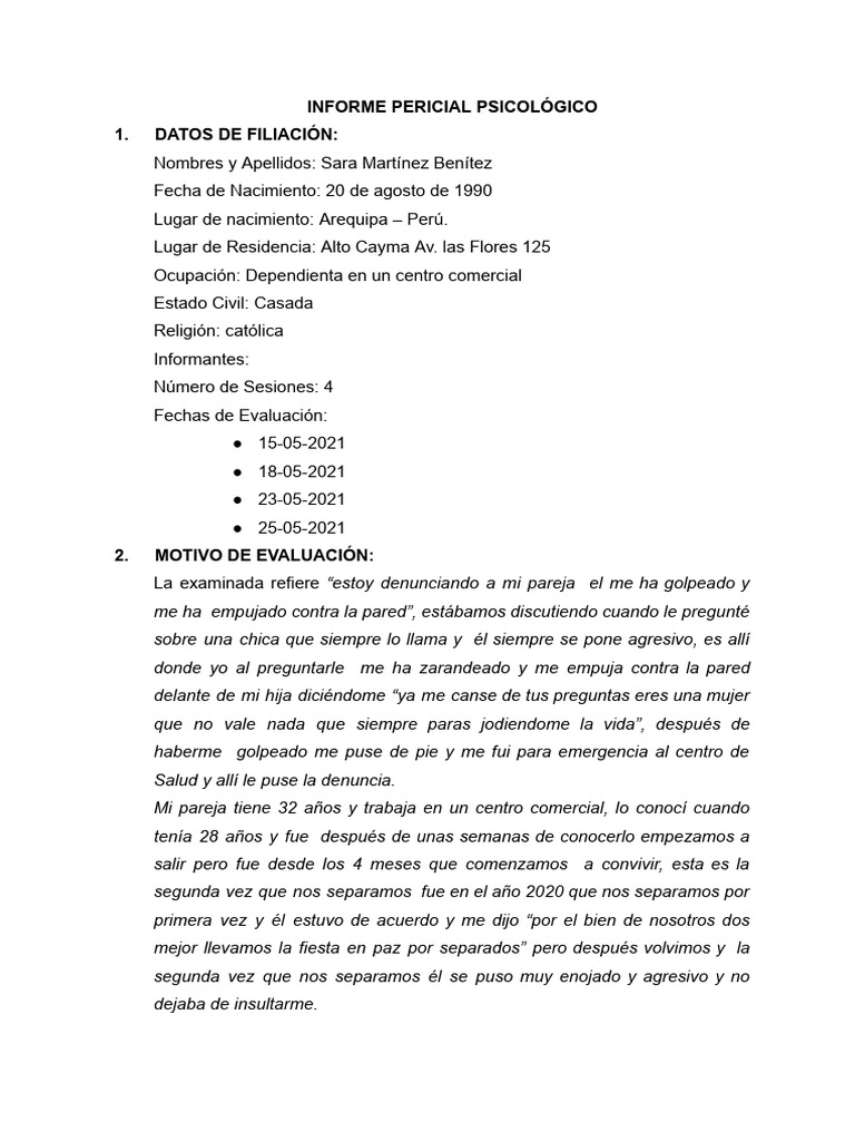 Informe pericial psicológico (1) | PDF | Ansiedad | Dormir