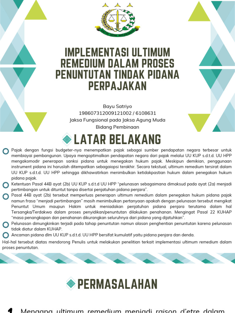 Implementasi Ultimum Remedium Dalam Proses Penuntutan Tindak Pidana ...