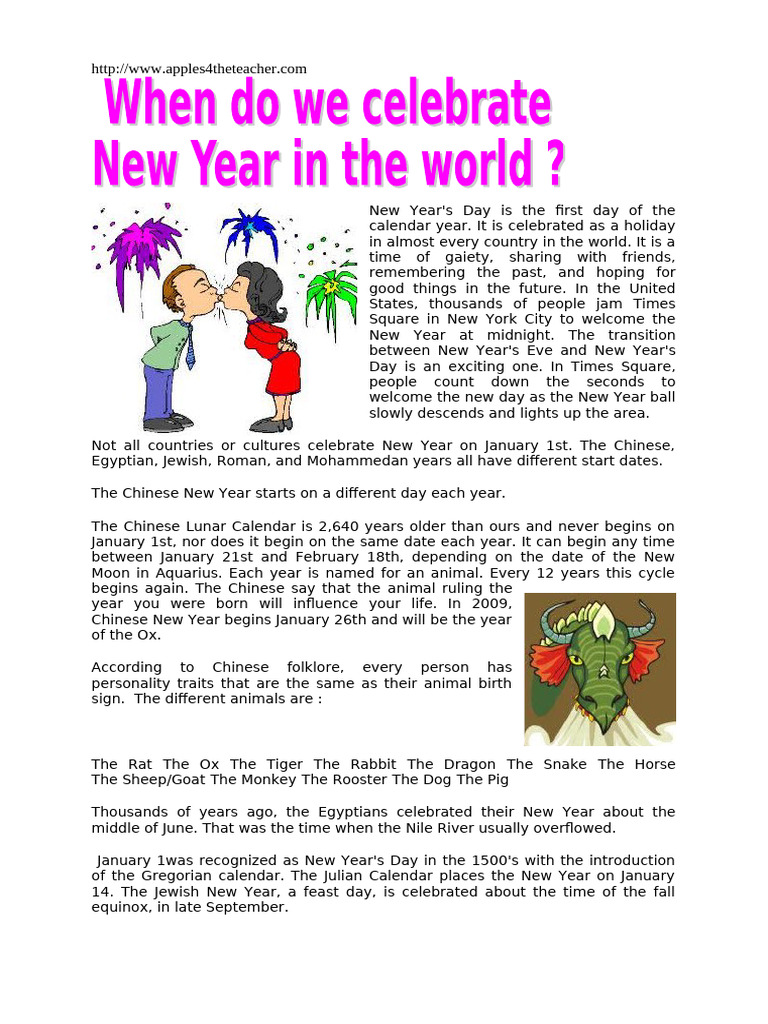 New Year Reading Comprehension Exercises - 2365 | PDF