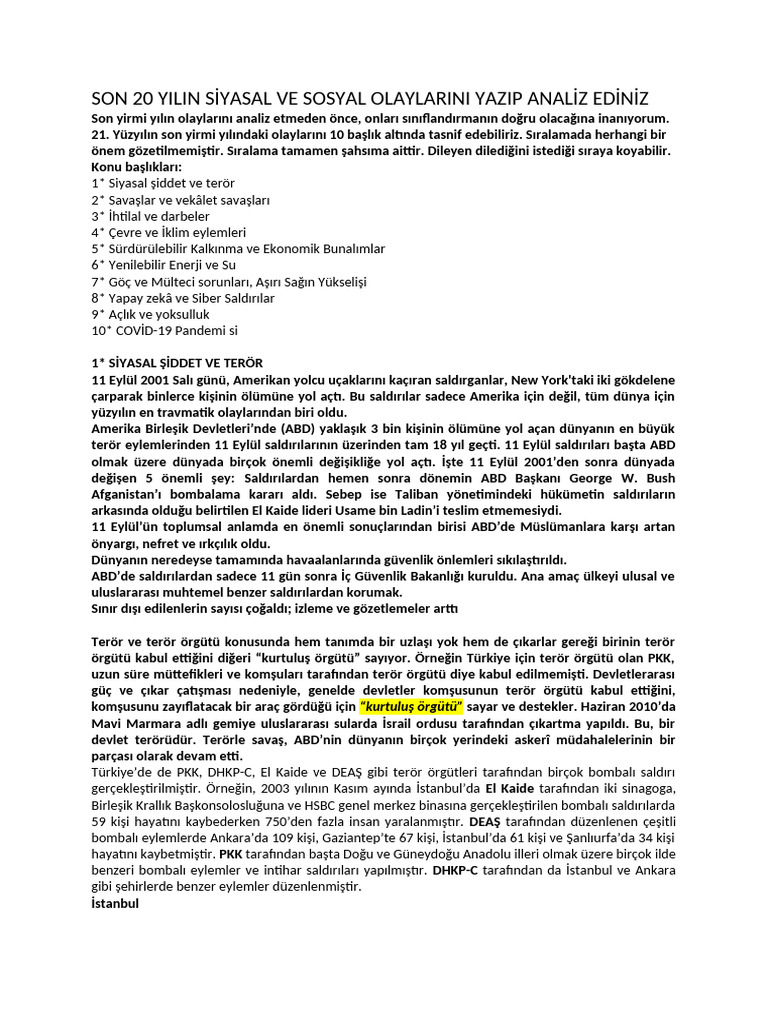 20 Yılın Olay Ve Analizleri | PDF