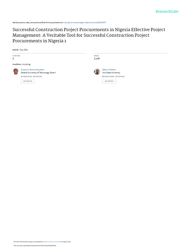 Nigerian Construction Procurement Guide | PDF | Project Management | Procurement