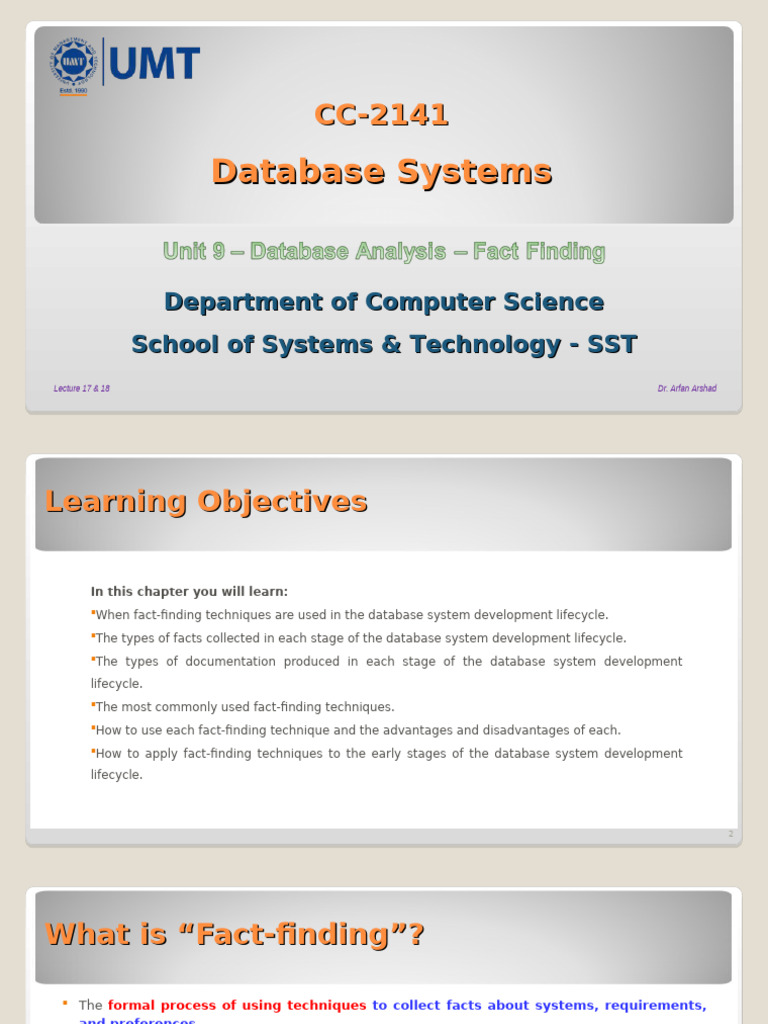 Lecture17 & 18 - Database Analysis - Fact Finding | PDF | Data | Databases