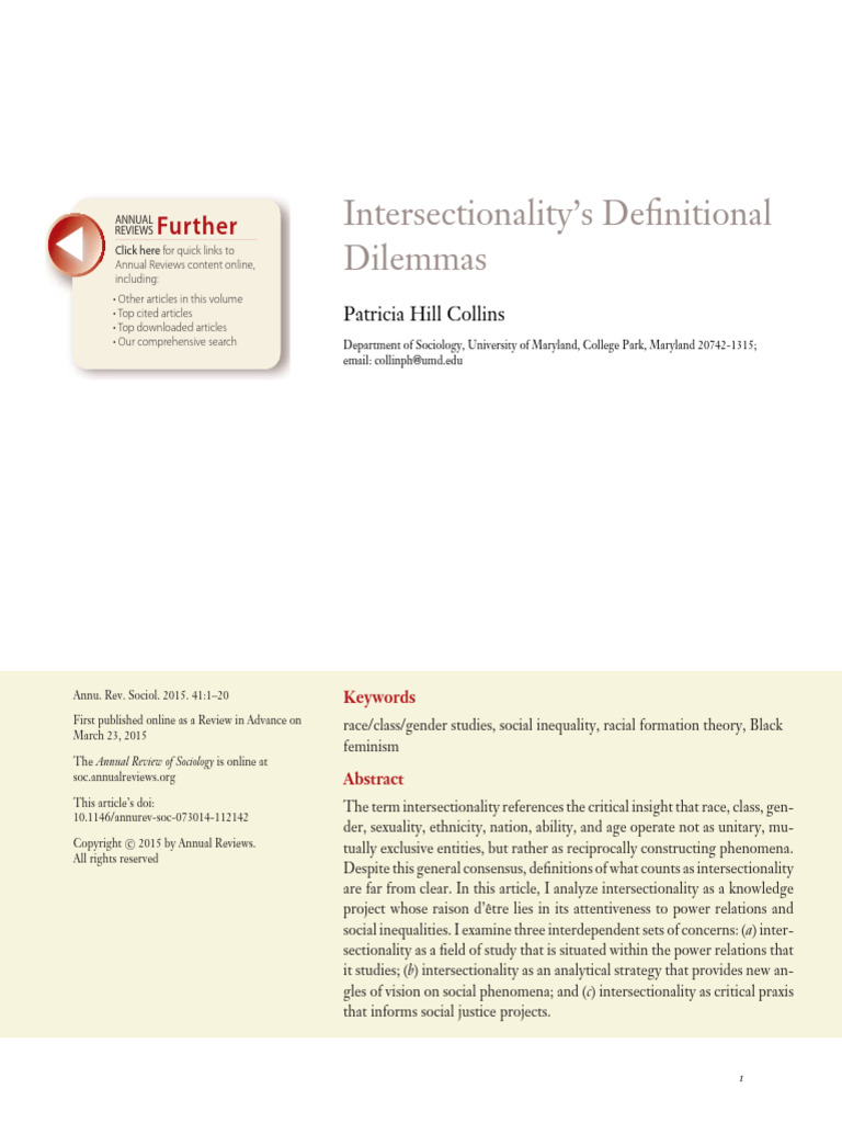 Hill Collins Patricia-Intersectionality's Definitional Dilemmas | PDF ...