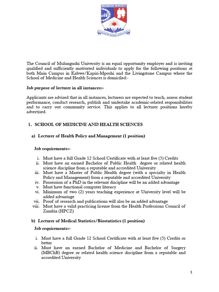 mu_job_adverts_january2025 (1) | PDF | Academic Degree | Bachelor's Degree