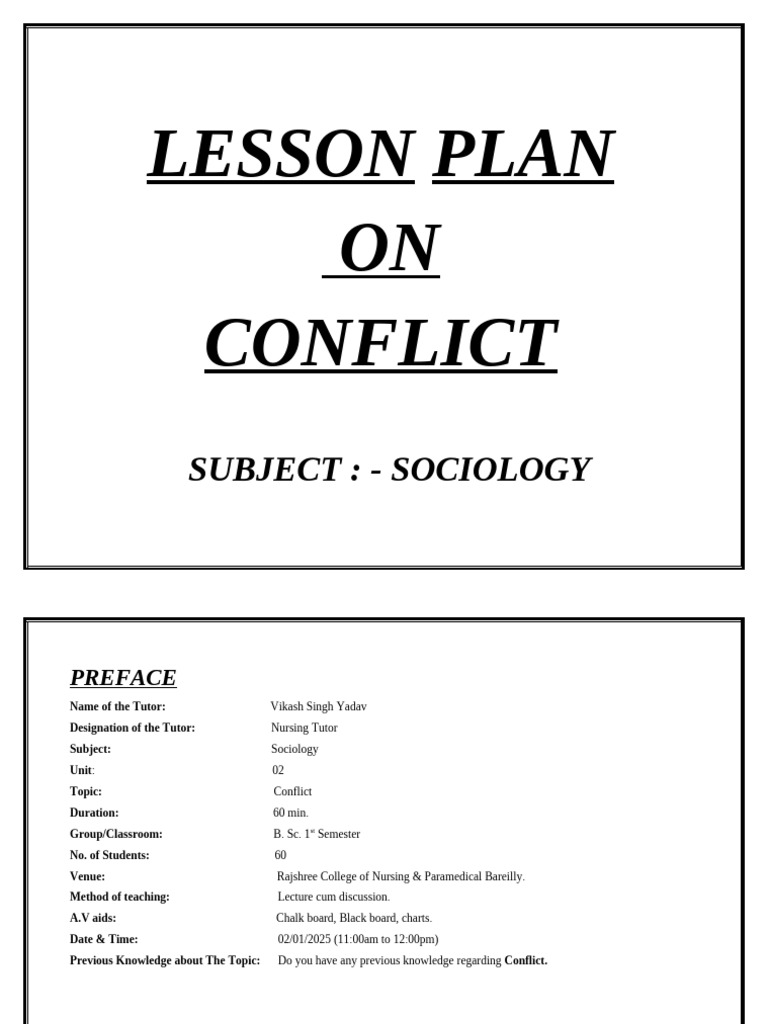 Sociology Lesson Plan on Conflict | PDF | Lesson Plan | Attention