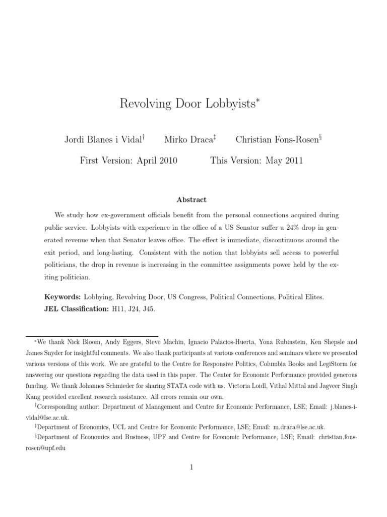 Revolving Door Lobbyists 2011 | PDF | United States Congress | American ...