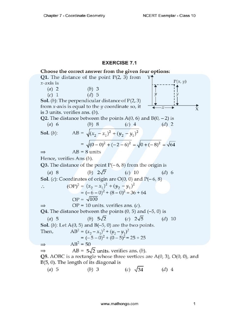 Ncert Exemplar Math Class 10 Chapter 07 Coordinate Geometry | PDF