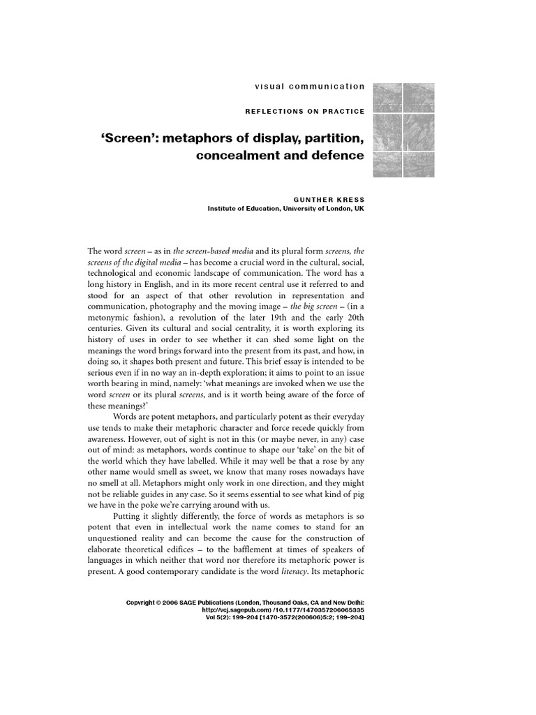 Kress Screen Metaphors 2006 | PDF | Metaphor | Literacy